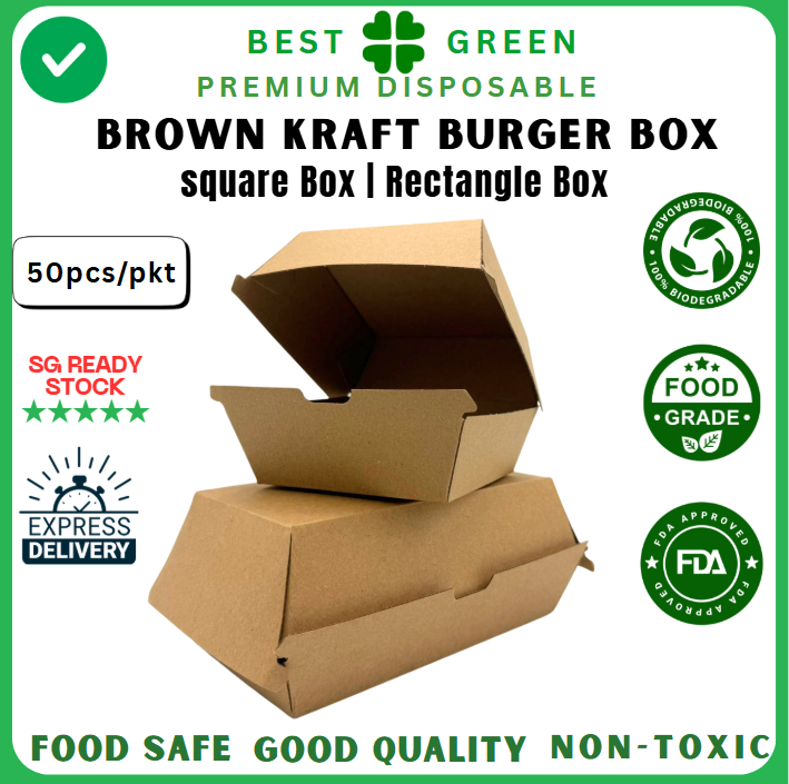 Kraft Burger Box Rectangle 17.5x9cm - Eco-Friendly Clamshell | Best ...